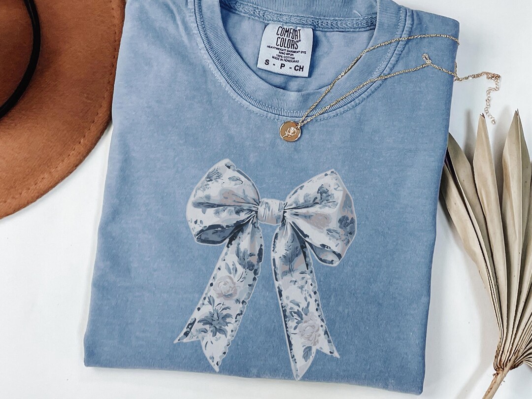 Big Bow Blue Toile Shirt Comfort Colors® Coquette Bow Tee for Women ...