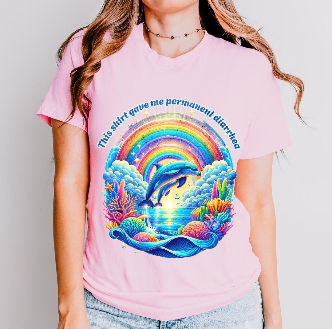 Cursed Symphony Dolphins Retro Rainbow Shirt - 90s Aesthetic Tee ...