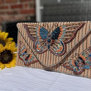 Stunning Butterfly Beaded Brown Clutch Bag, Handcrafted to Perfection ...