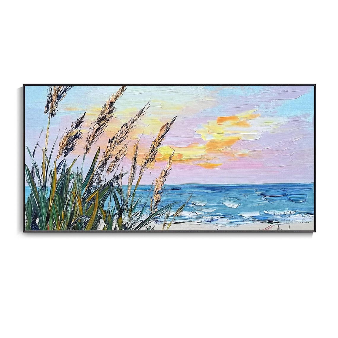 Hand Rice Harvest Landscape Wall Art Oil Painting Blue Ocean Texture ...
