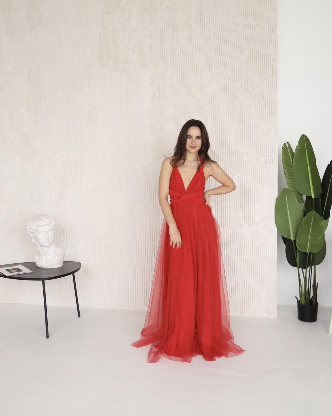 Red Bridesmaid Dress, Red Infinity Dress Tulle, Red Convertible Dress ...