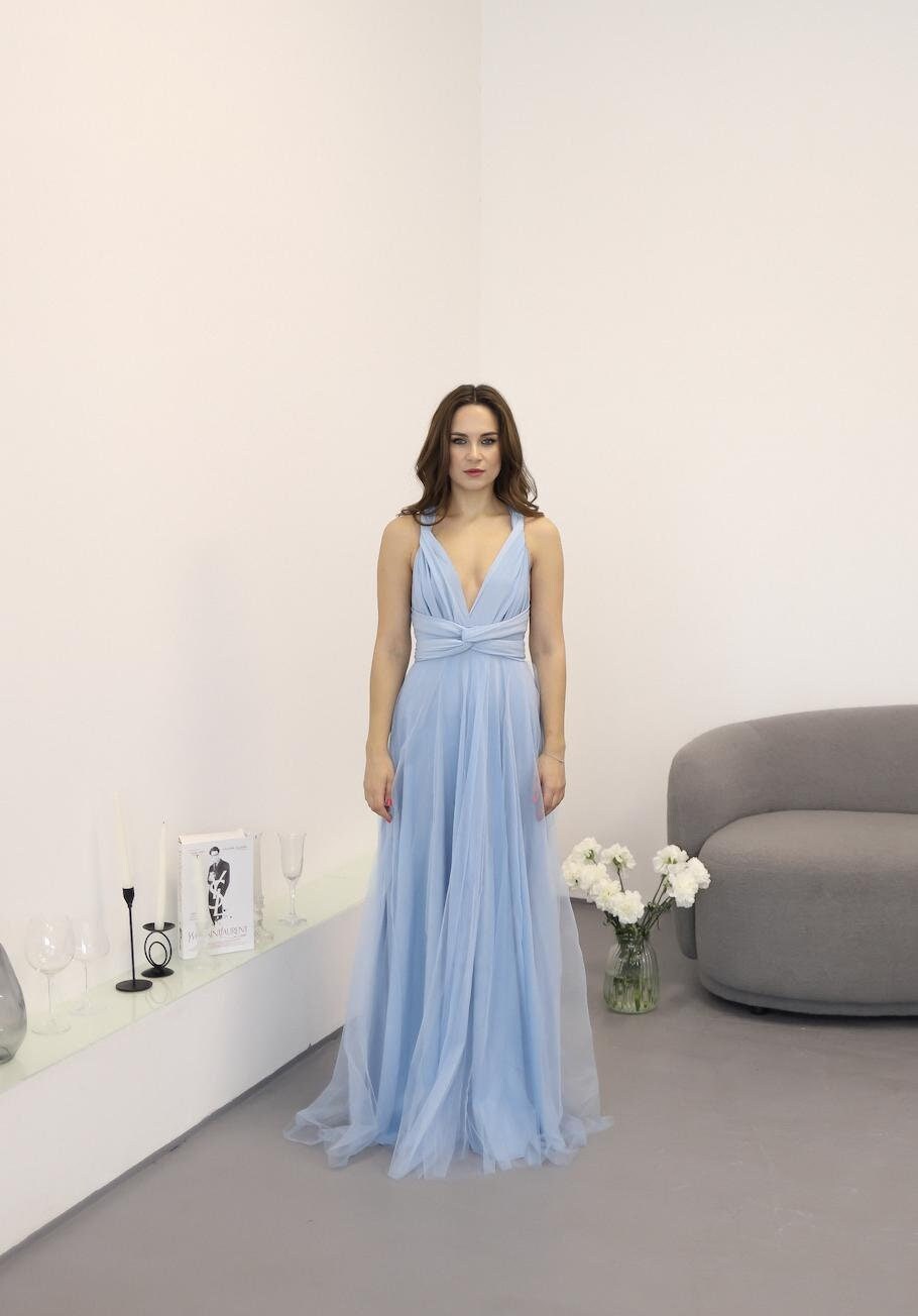Light Blue Bridesmaid Dress, Light Blue Infinity Dress Tulle, Light ...