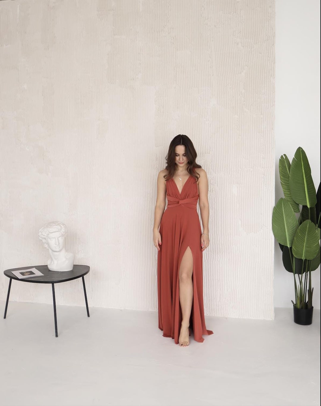 Rust Bridesmaid Dress With a Slit, Rust Infinity Dress, Rust ...