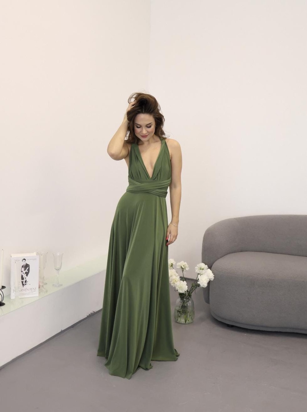 Olive Green Infinity Dress: Convertible Multiway Gown, Free Bandeau - Etsy
