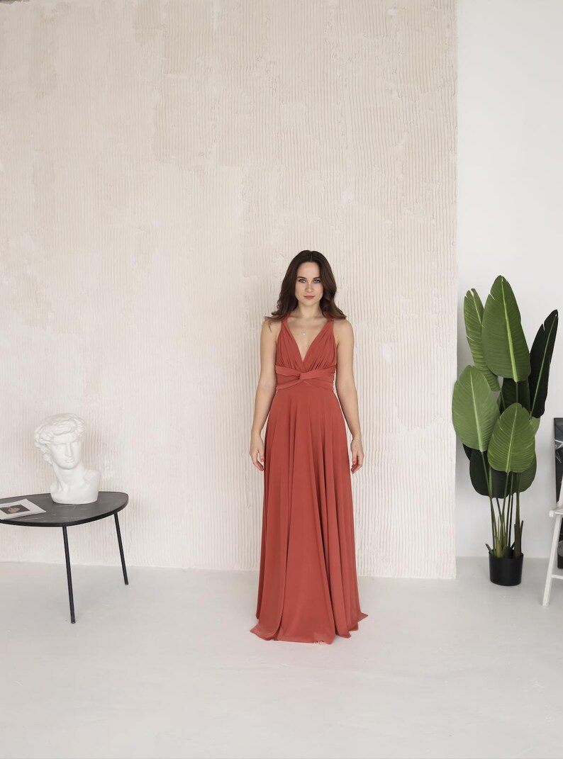 Rust Bridesmaid Dress With a Slit, Rust Infinity Dress, Rust ...