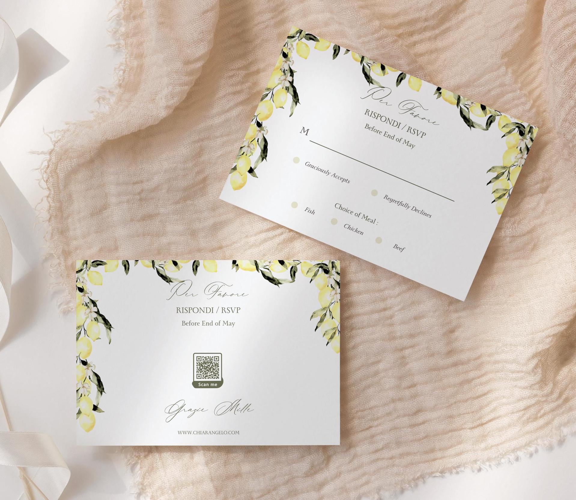 Italian Style RSVP Template, Printable Response Card, Lemon RSVP ...