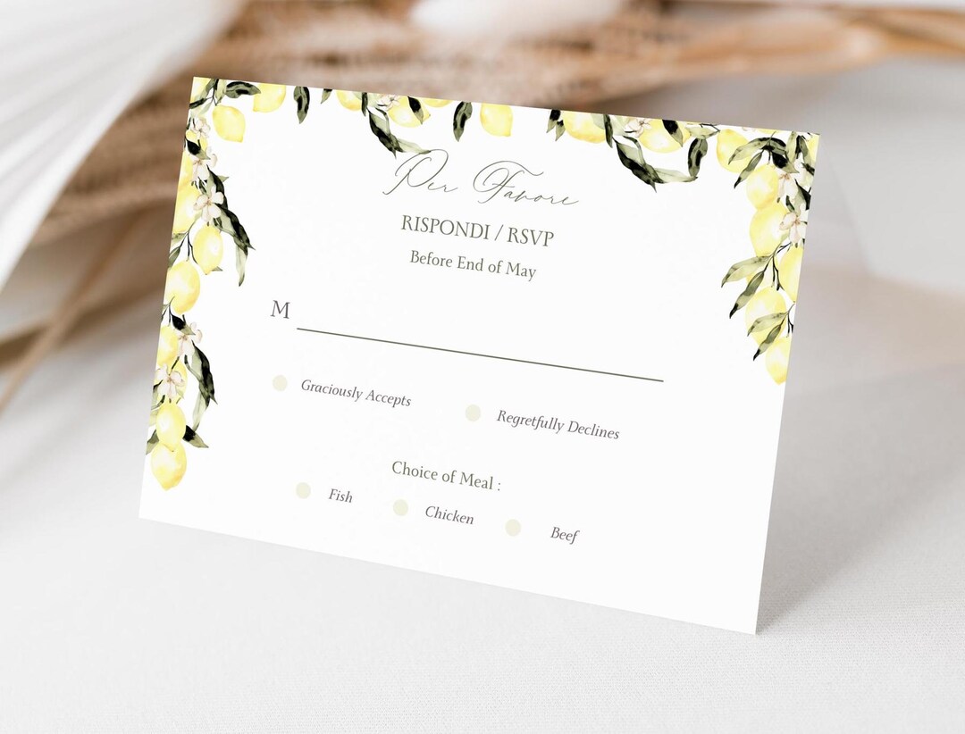 Italian Style RSVP Template, Printable Response Card, Lemon RSVP ...