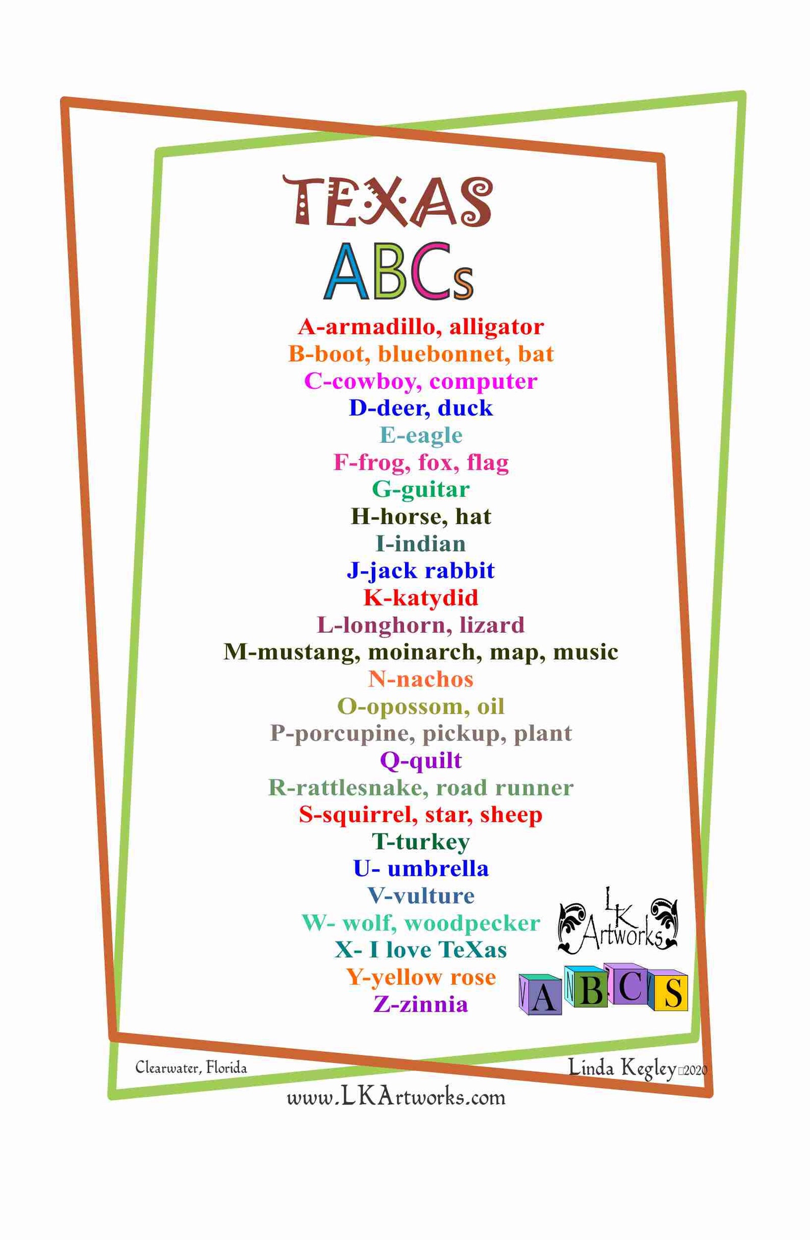 Texas ABC's ABC Art Nursery Decor Alphabet Art Texas | Etsy