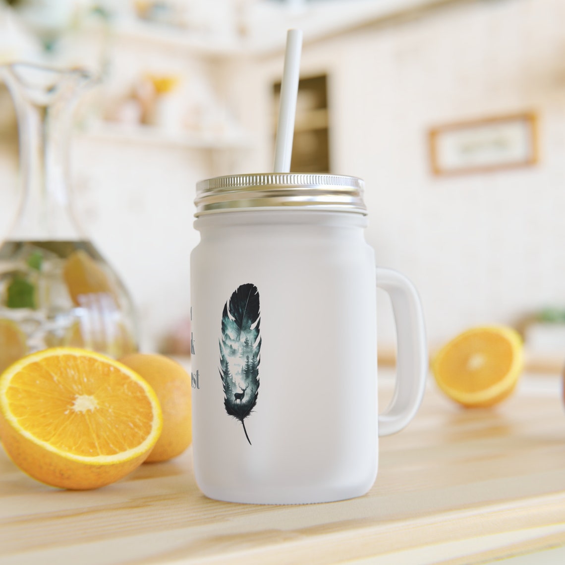Mason Jar Forest Symbol A Leaf With a Background of a Forest and a Deer ...