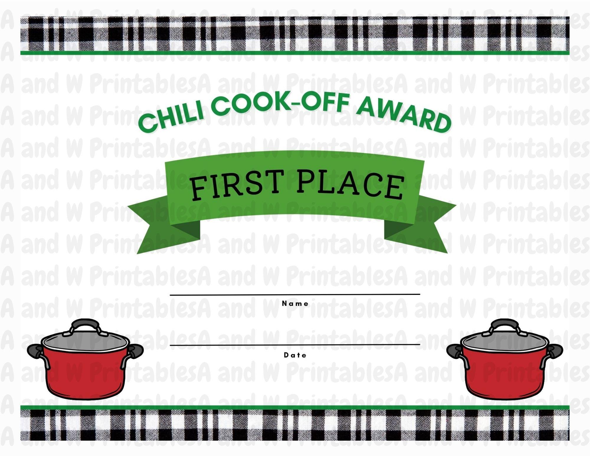 Chili Cook off Ballot, Pot Number Cards, Signage and Award Certificates ...
