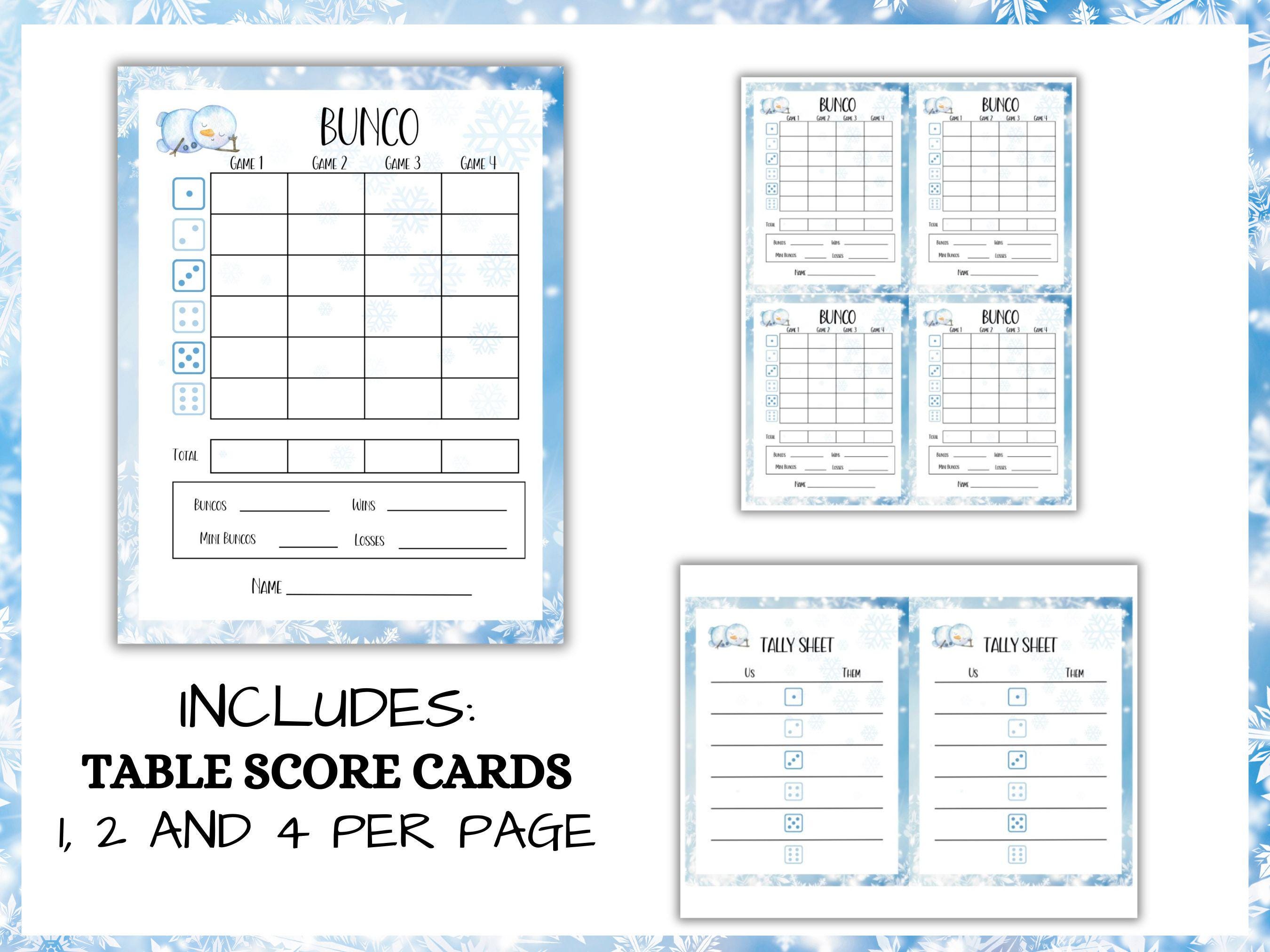 Winter Theme Bunco Printable Bundle , Winter Bunco, Score Cards, Tally ...