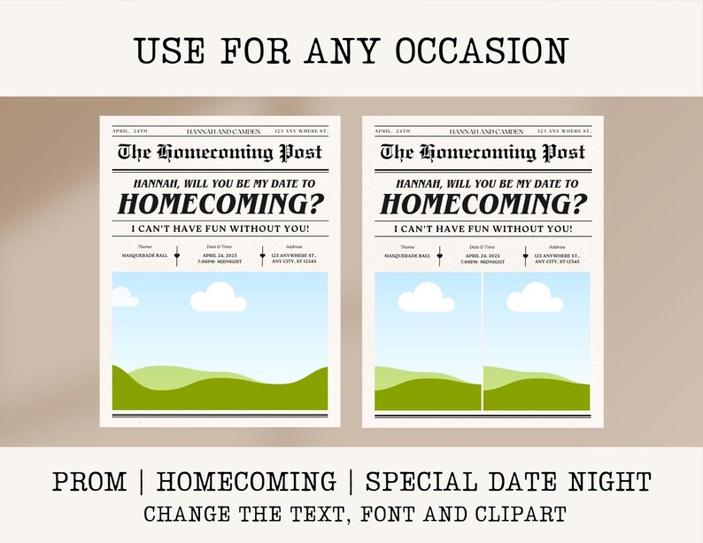 Newspaper Prom Proposal Template, Photo Prom Invite, Prom Proposal ...