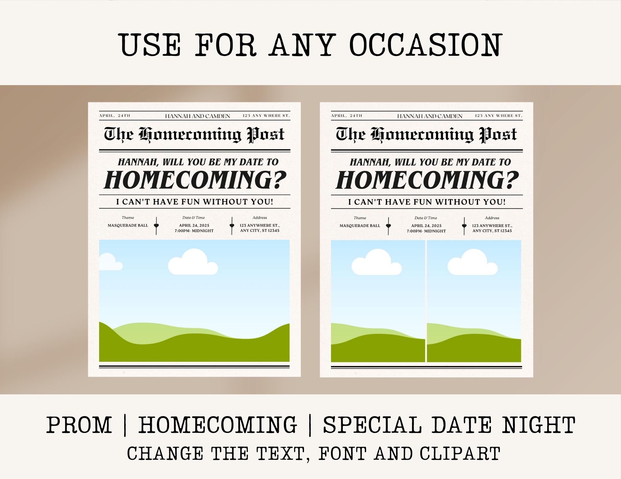 Newspaper Prom Proposal Template, Photo Prom Invite, Prom Proposal ...