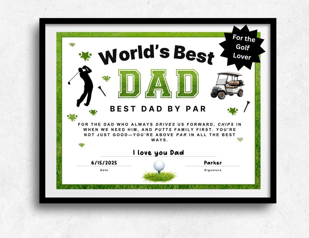 World's Best Dad Certificate for the Golf Lover, Fathers Day Golf Award ...