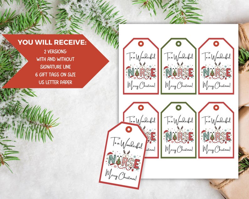 Christmas Gift Tags Nurse, Gift Tag for Nurse, Printable Gift Tag for ...