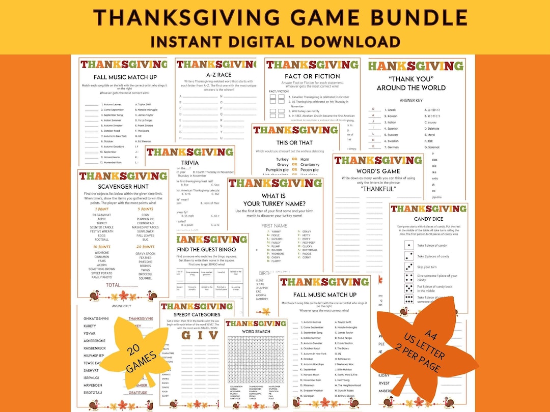 Thanksgiving Printable Party Games, Thanksgiving Game Bundle ...