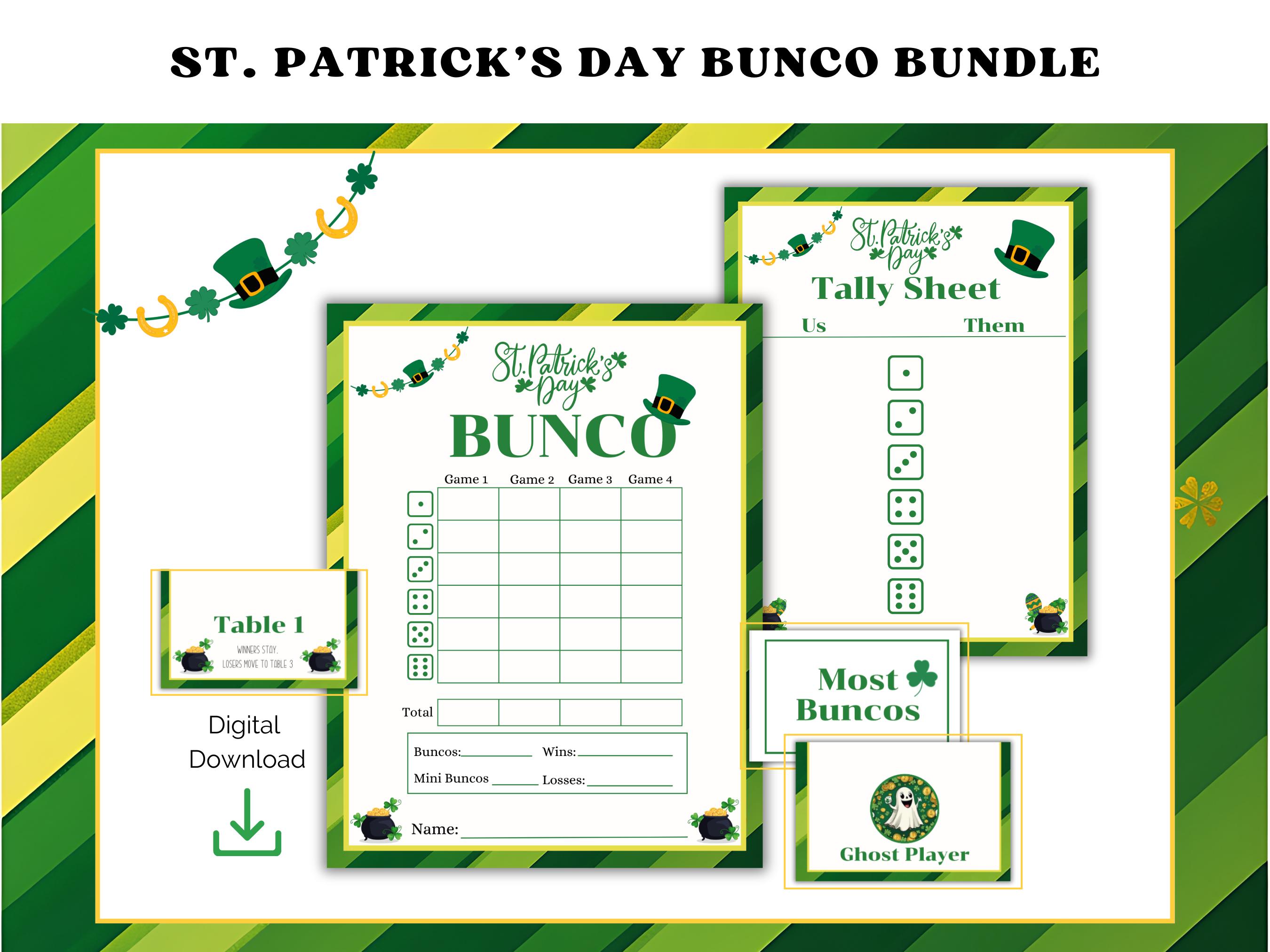 St. Patrick's Day Bunco Printable Bundle, Lucky Bunco, St. Patty's Day ...