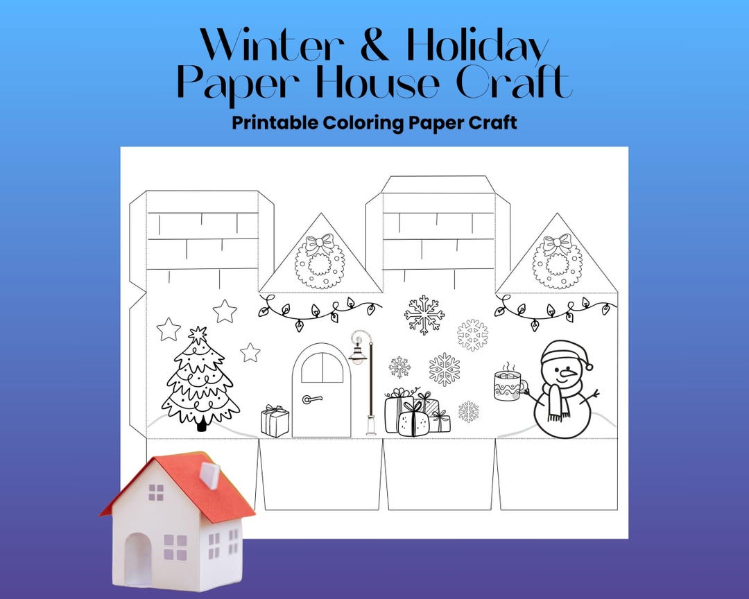 Winter & Holiday Paperhouse Craft, Printable Paper House, 3D Paper Ouse ...