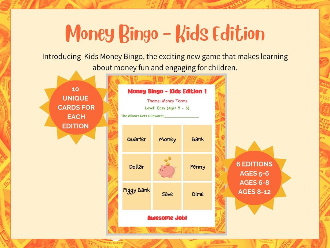 Money and Finance Bingo for Kids, Financial Literacy Learning Game ...