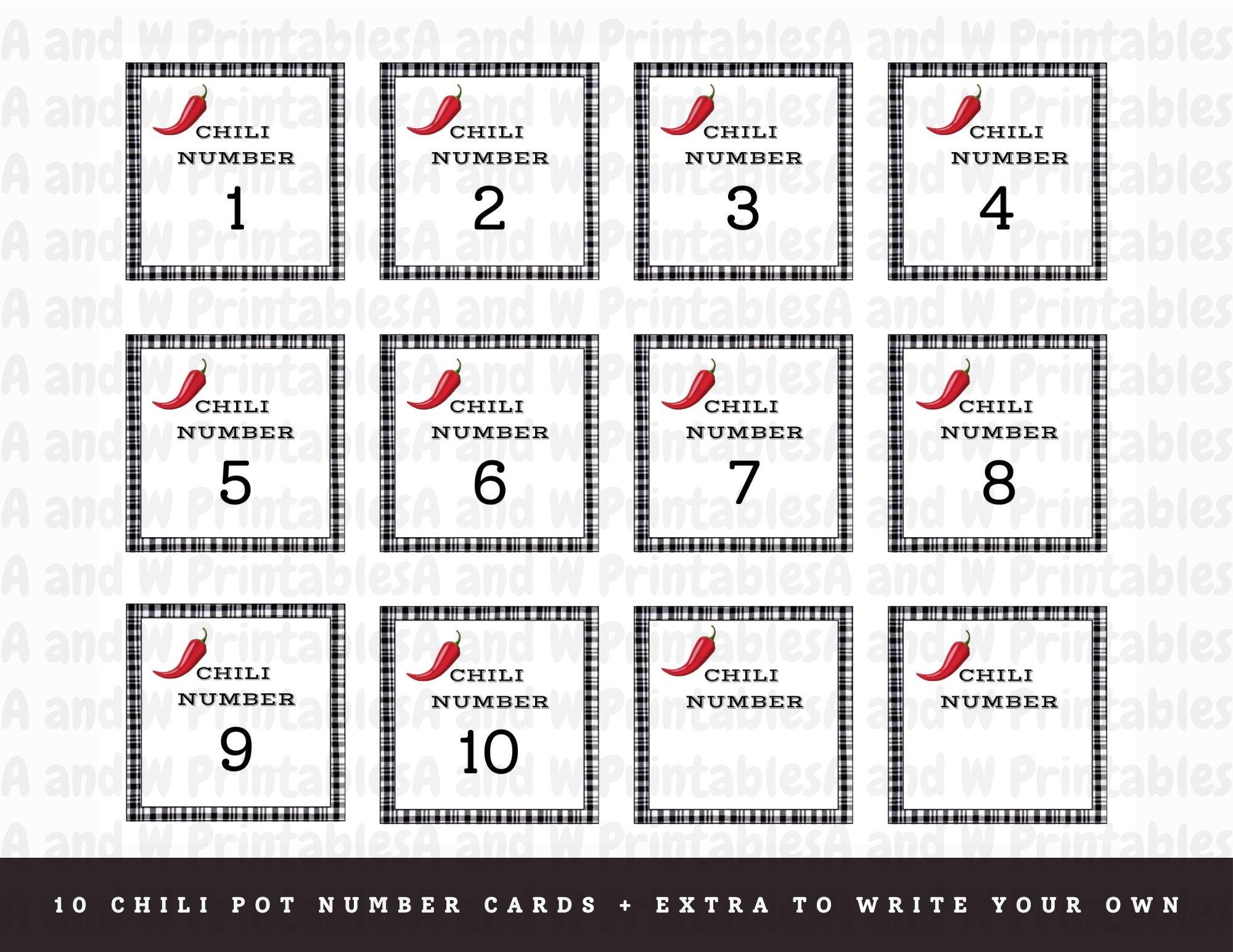 Chili Cook off Ballot, Pot Number Cards, Signage and Award Certificates ...