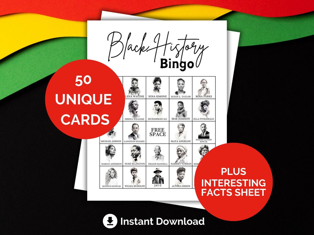 Black History Month Bingo, 50 Unique Cards, Black History Month Group ...