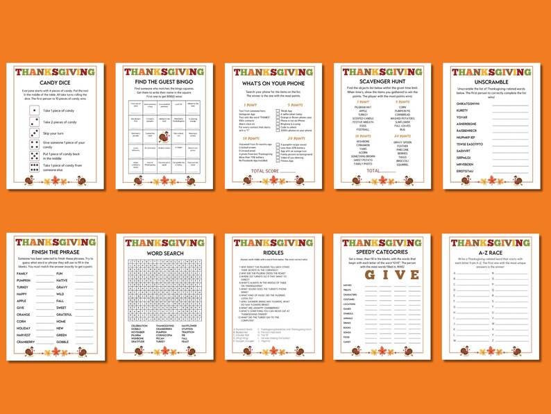 Thanksgiving Printable Party Games, Thanksgiving Game Bundle ...