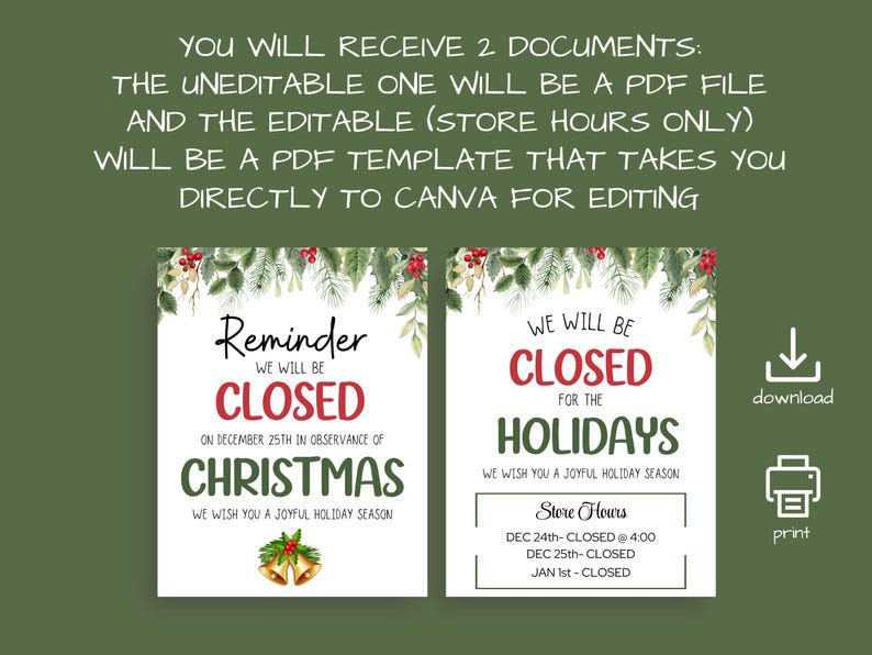Closed for Christmas Sign, Christmas Day Closed Sign for Businesses ...