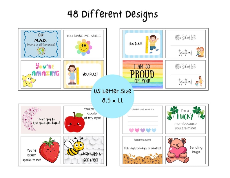 Printable Lunch Box Notes, Cute Lunch Box Notes, Printable Notes for ...
