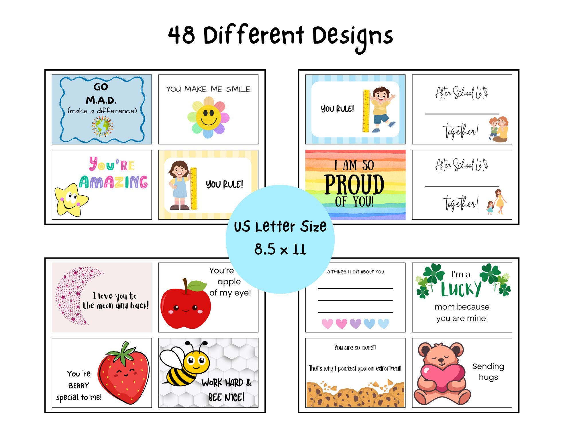 Printable Lunch Box Notes, Cute Lunch Box Notes, Printable Notes for ...