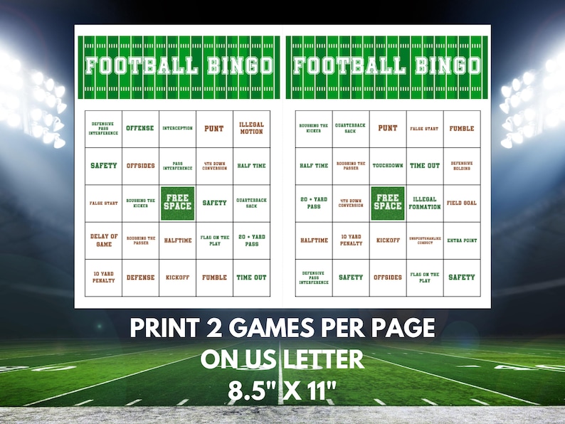 Football Bingo, 50 Printable Football Bingo Card, Game Day Bingo ...