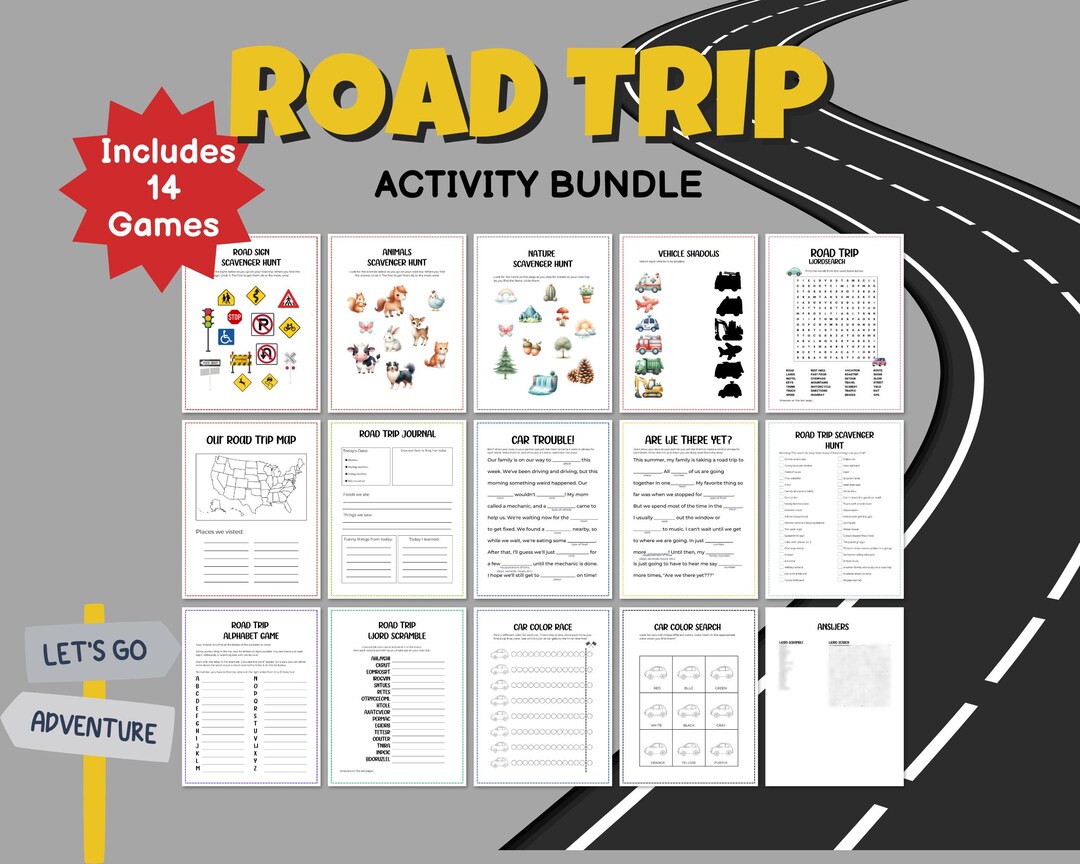 Road Trip Activity Bundle, Family Travel Scavenger Hunt Activities ...