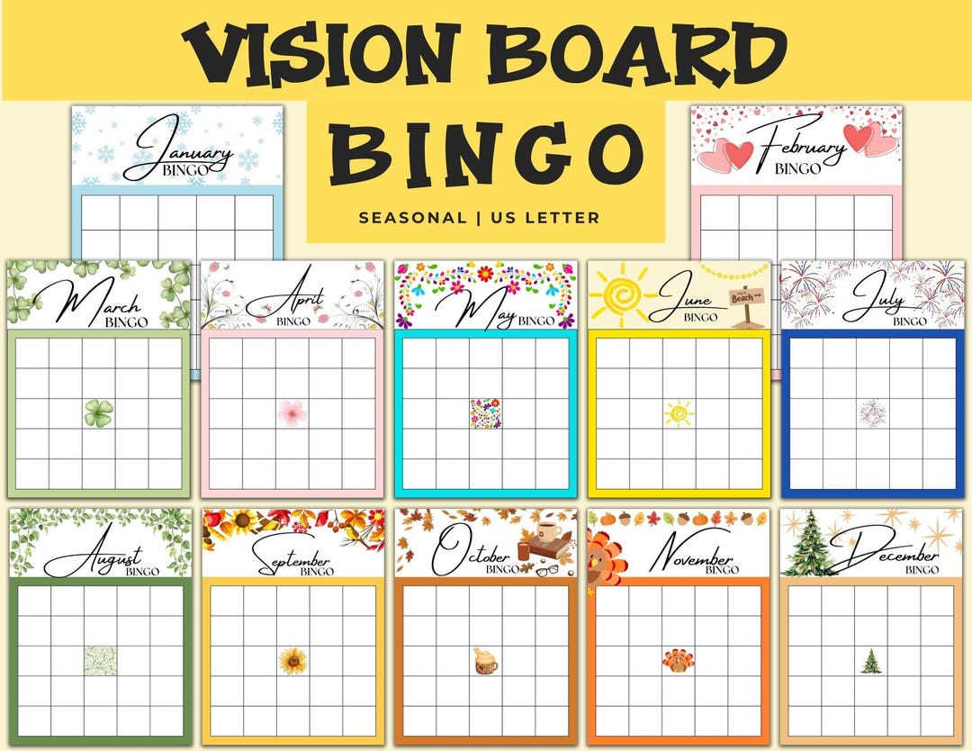 Editable Bingo Vision Board, Seasonal Vision Board Bingo, Vision Board ...