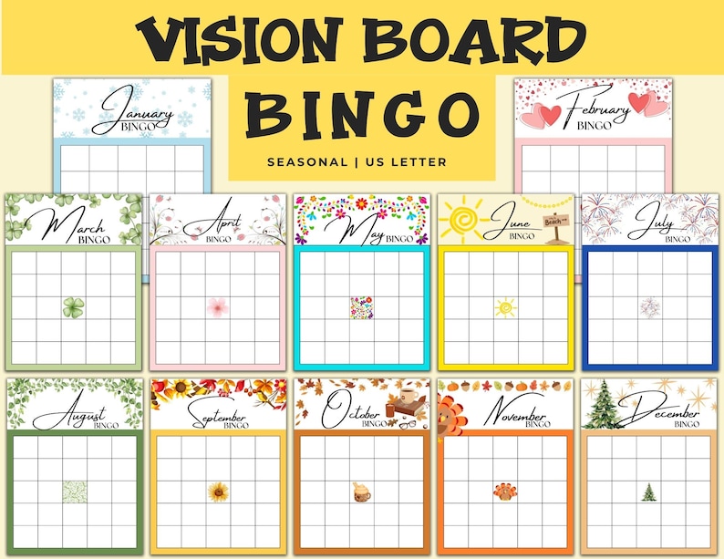 Editable Bingo Vision Board, Seasonal Vision Board Bingo, Vision Board ...