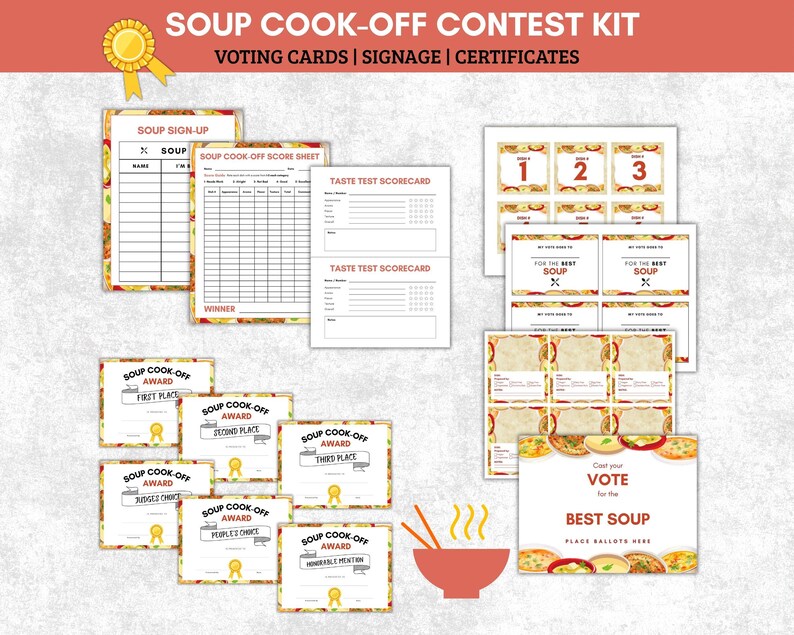 Soup Cook off Ballot, Pot Number Cards, Signage and Award Certificates ...