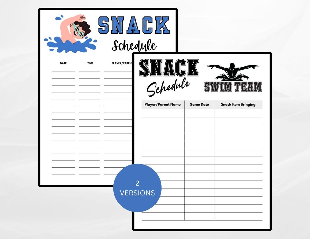 Printable Swim Team Snack Schedule Sign up Sheet, Treat Schedule, Kids ...