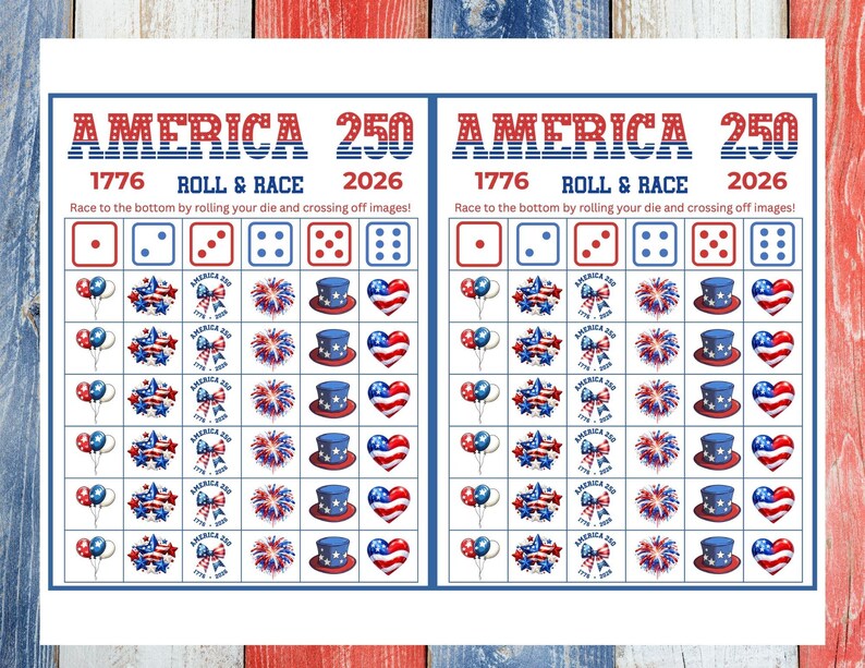 America 250 Game Printable, Patriotic Dice Game, 4th of July Kids ...