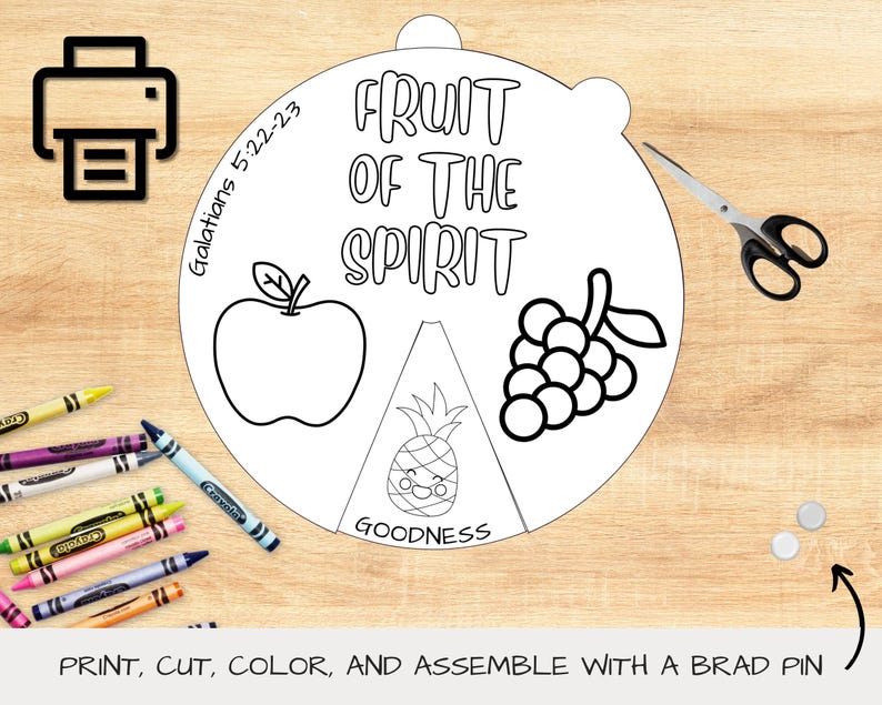 Fruit of the Spirit Spinner Coloring Wheel, Kids Church Craft Printable ...