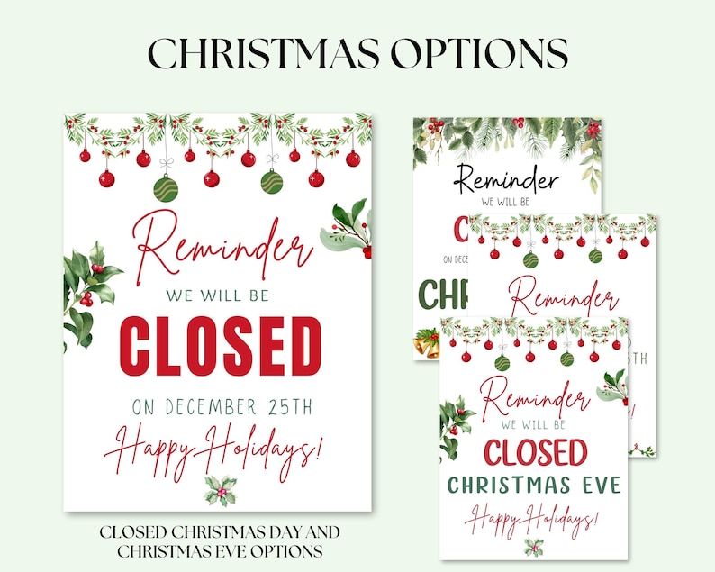 Printable Holiday Closure Signs for Business | Dated for 2026 | Closed ...