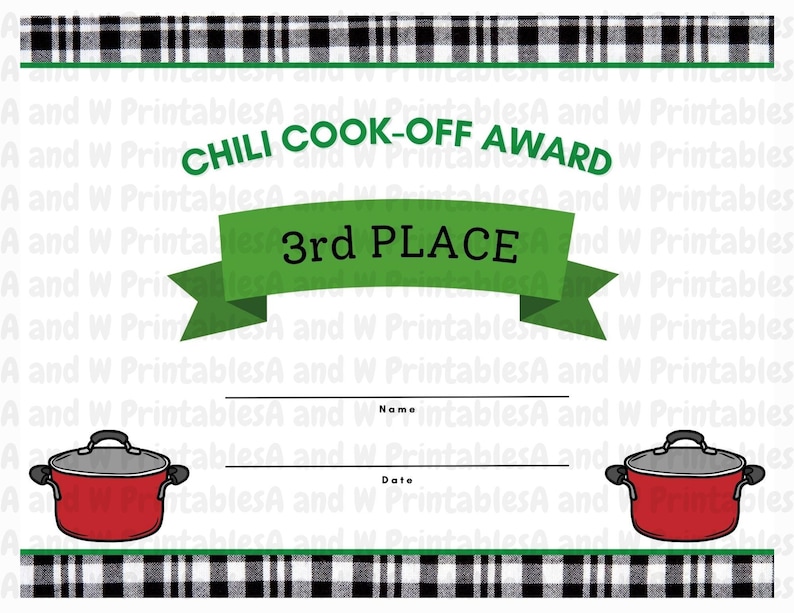 Chili Cook off Ballot, Pot Number Cards, Signage and Award Certificates ...
