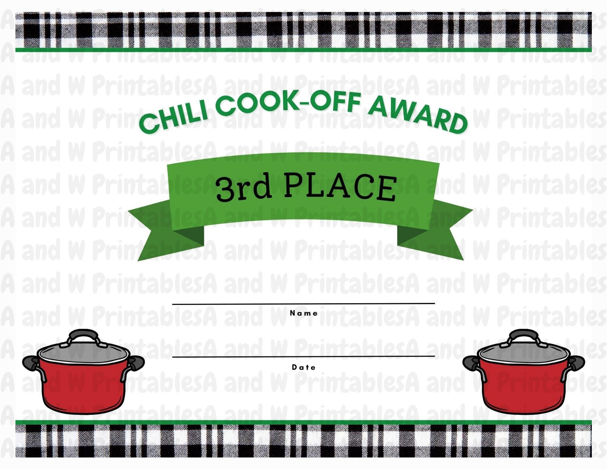 Chili Cook off Ballot, Pot Number Cards, Signage and Award Certificates ...