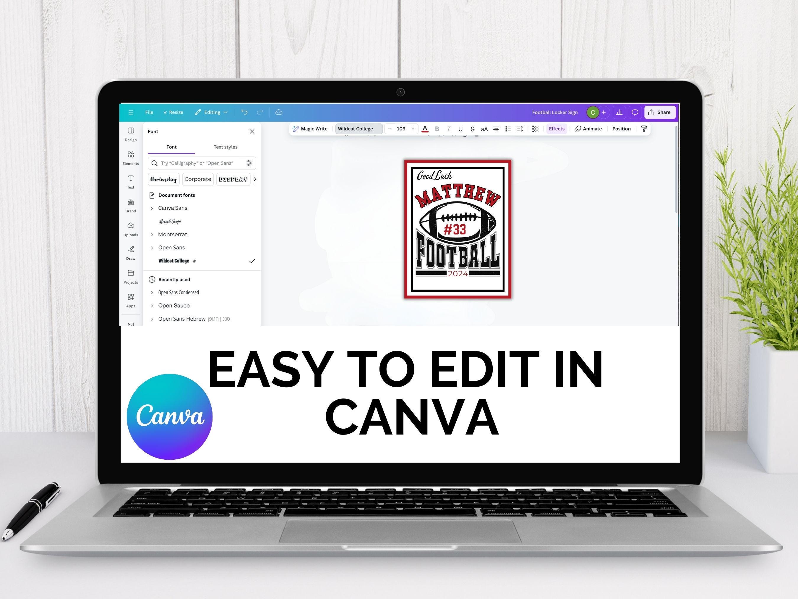 Football Player Locker Sign Template for School Lockers, Locker Room ...