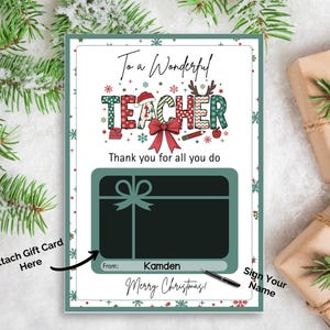 Teacher Christmas Gift Card Holder, Teacher Appreciation Gift Card ...