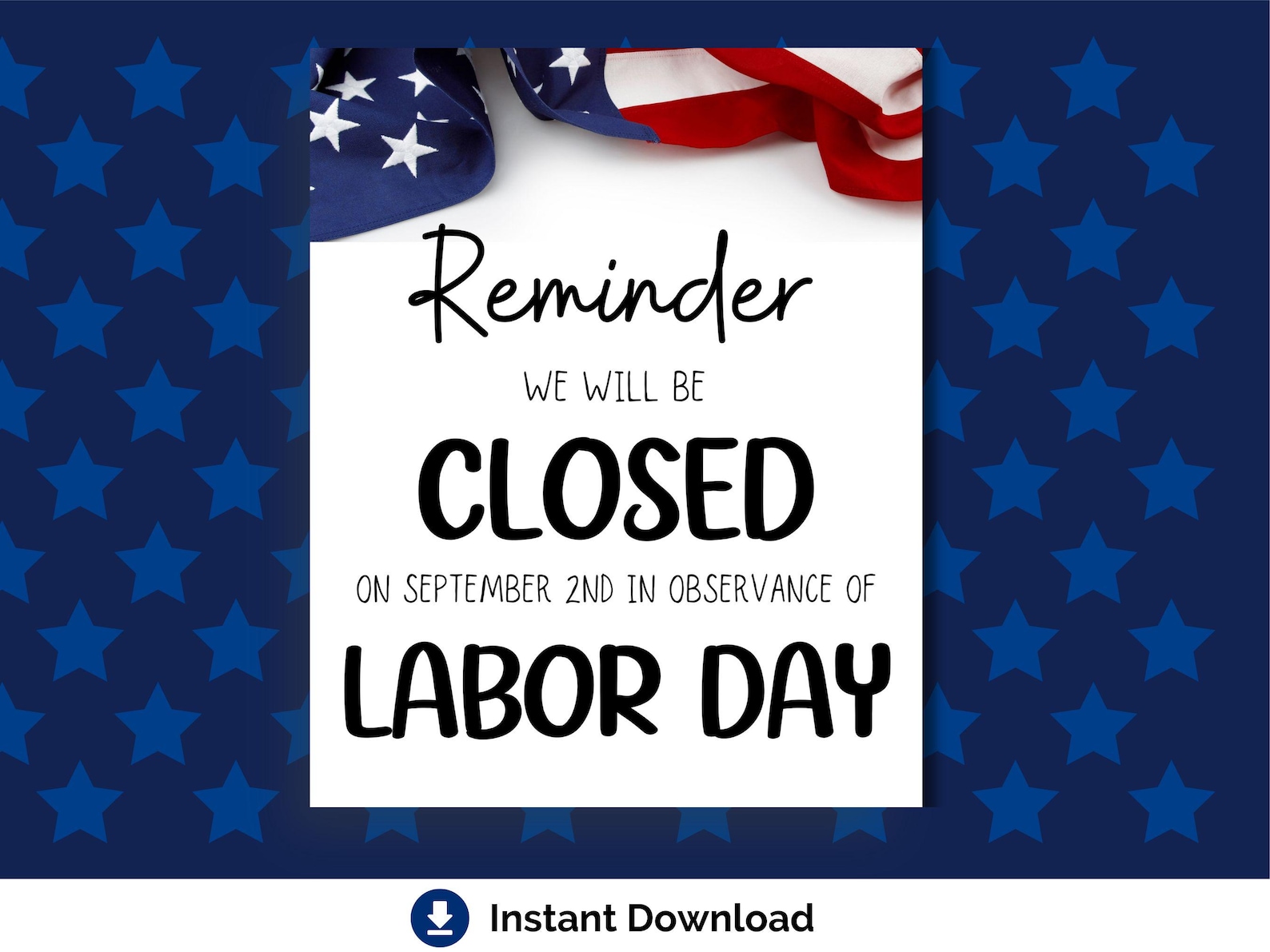 Closed for Labor Day Printable Sign, Labor Day Closure Sign, Store ...