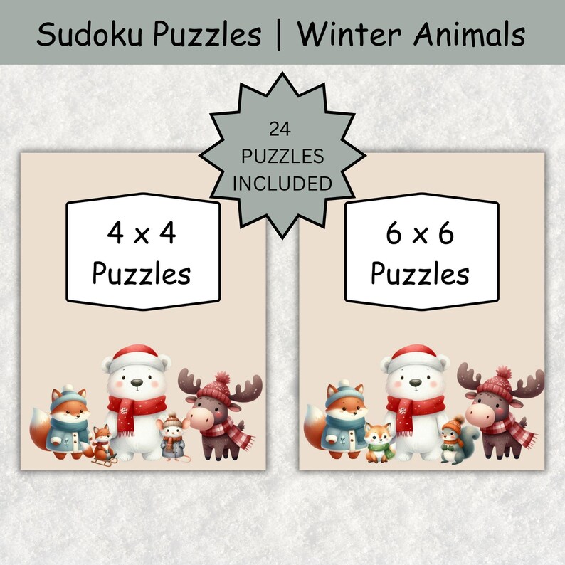 Winter Animals Sudoku Printable Game | Logic Puzzles for Kids | Winter ...