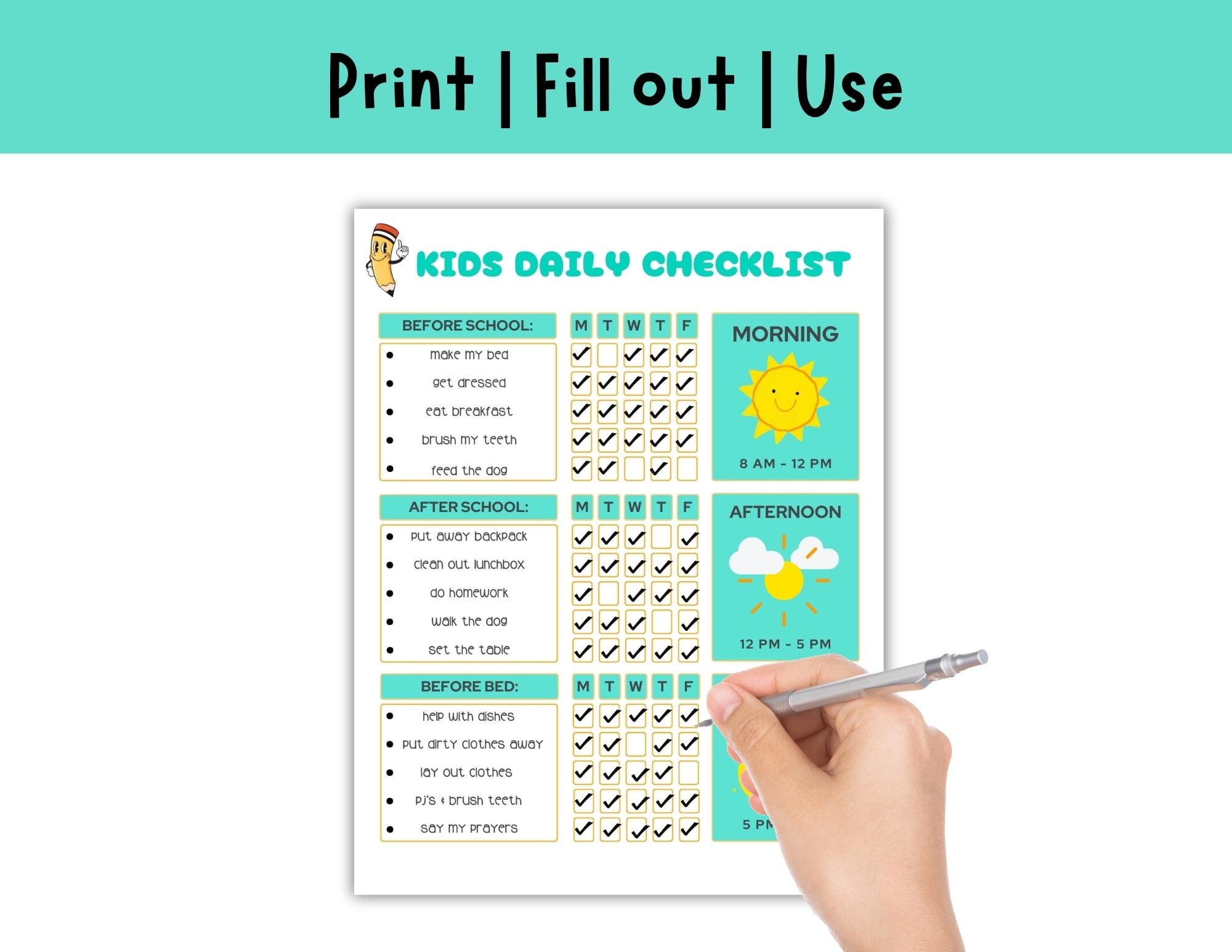 Kids Daily Checklist Printable, Daily Task Chart, Kids Planner, Kids to ...