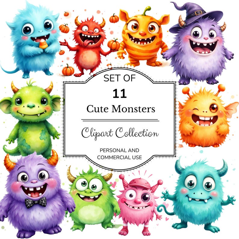 Cute Monster Clipart Set, Trunk or Treat Decor, Monsters PNG, Fun ...
