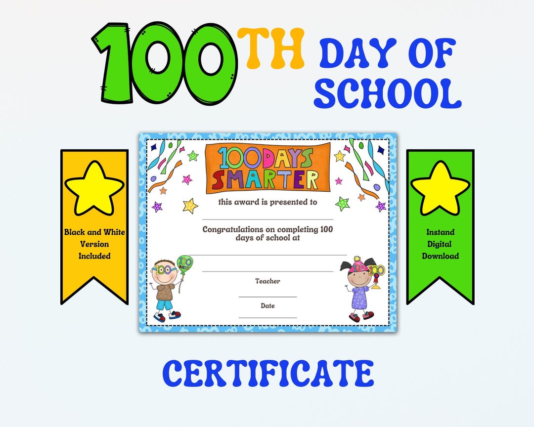 Printable 100th Day of School Certificate, 100 Days Smarter Student ...