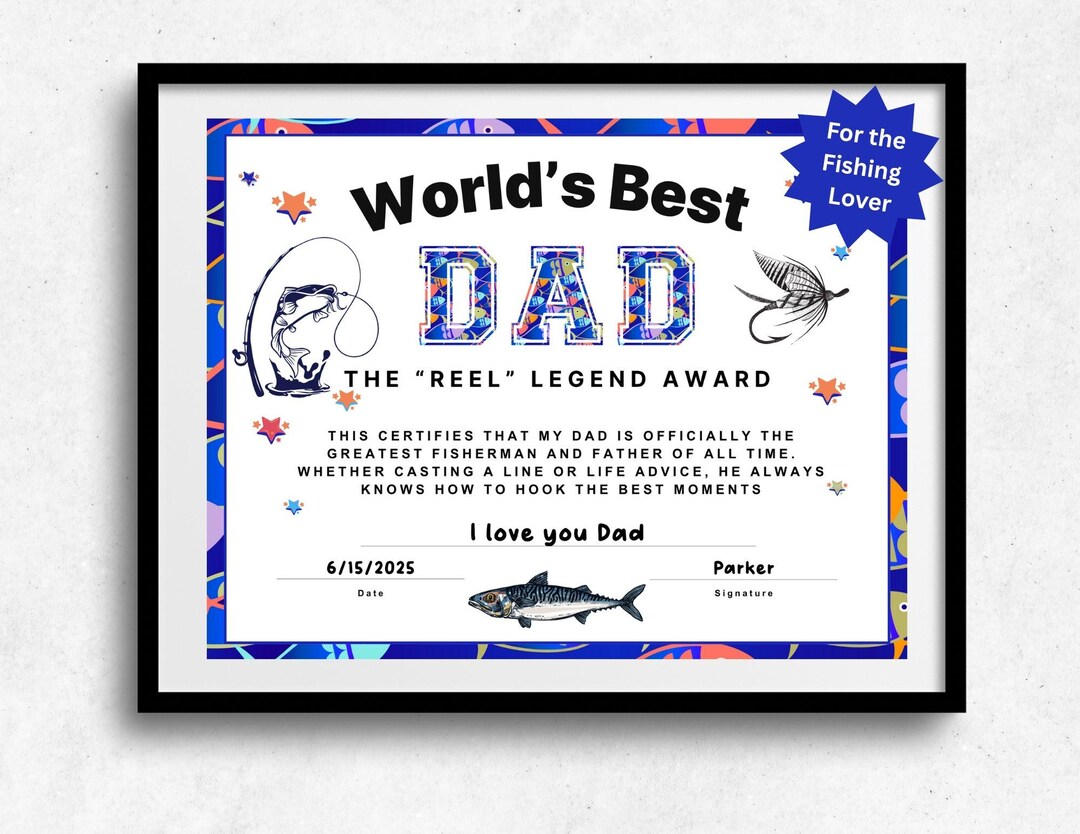 World's Best Dad Certificate for the Fishing Lover, Fathers Day ...