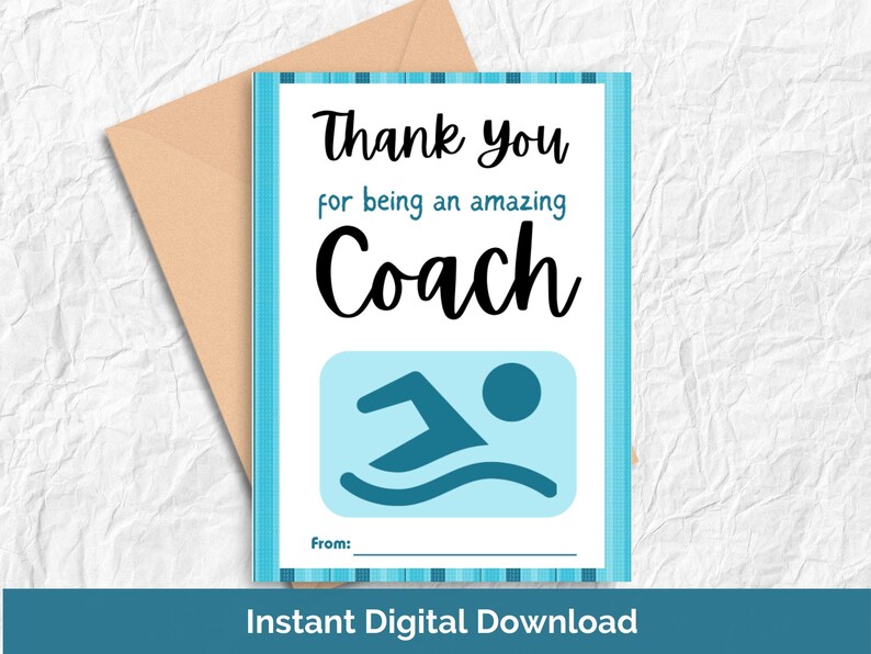 Swim Coach Thank You Printable Gift Card Holder, Swim Coach Thank You Gift, Swimming Coach Thank ...