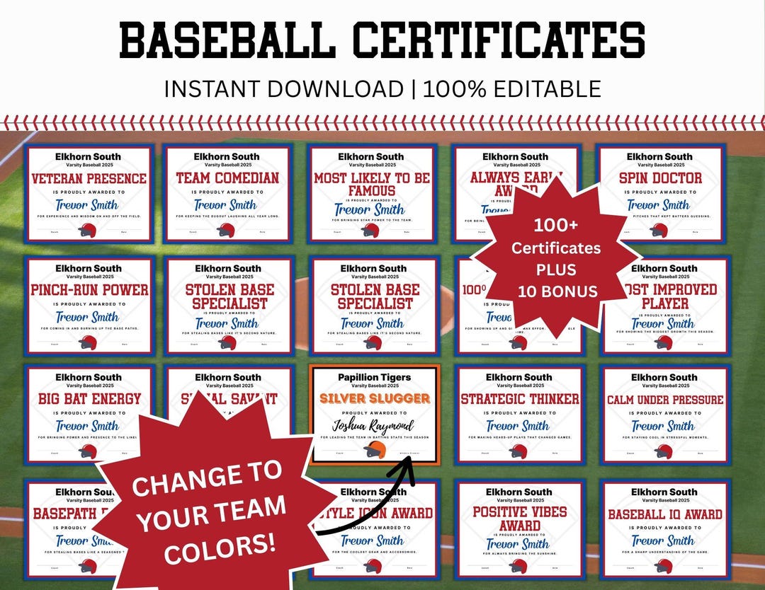 Personalized Baseball Award Templates, Baseball Certificate Printable ...